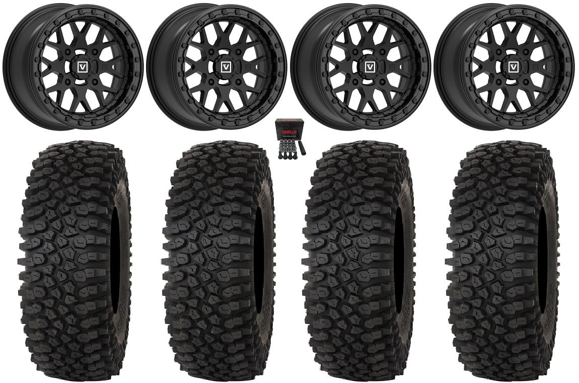 Valor V07 Beadlock 15" Wheels Black 33" Roctane STX Tires Sportsman RZR ...