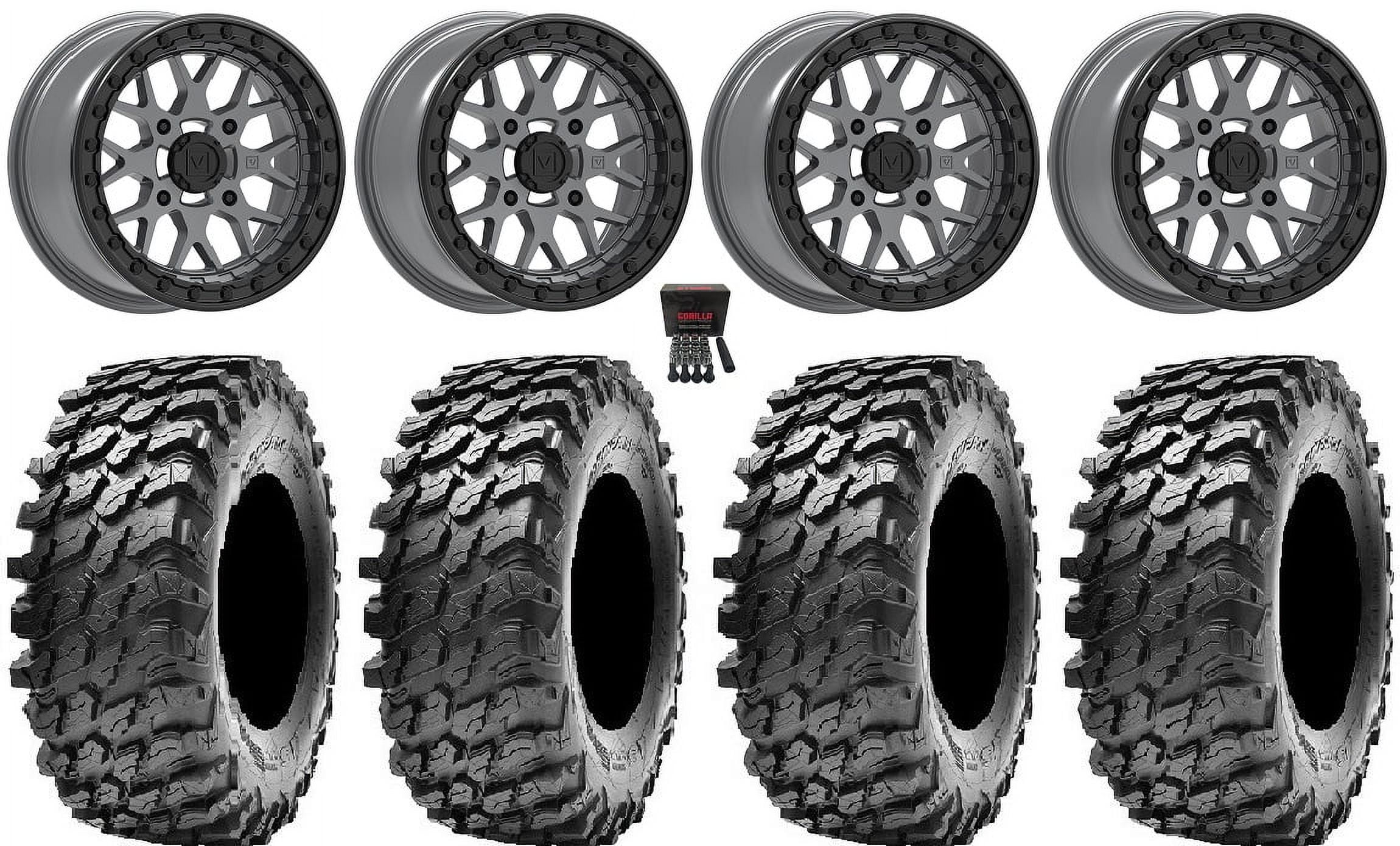 Valor V07 Beadlock 15" Wheels Graphite 32" Rampage Tires Polaris RZR XP ...