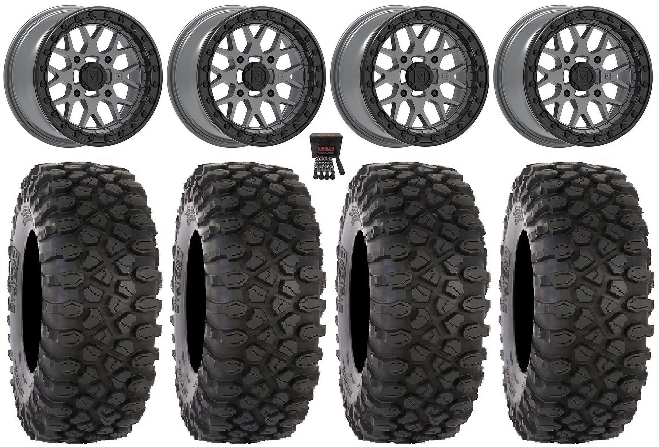 Valor V07 Beadlock 15" Wheels Graphite 33" XC450 Tires Can-Am Maverick ...