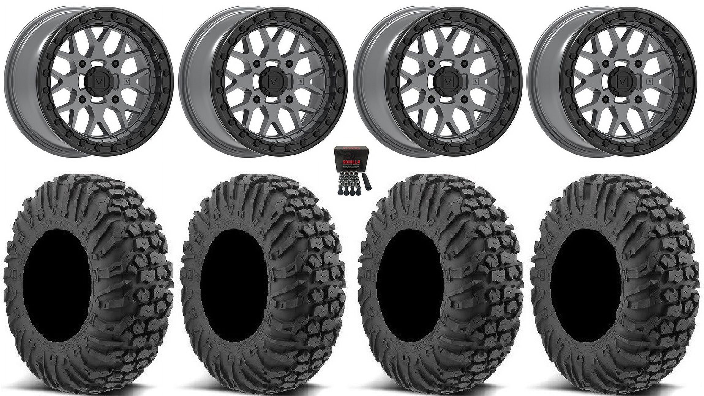 Valor V07 Beadlock 15" Wheels Graphite 34" MotoVator Tires Can-Am ...