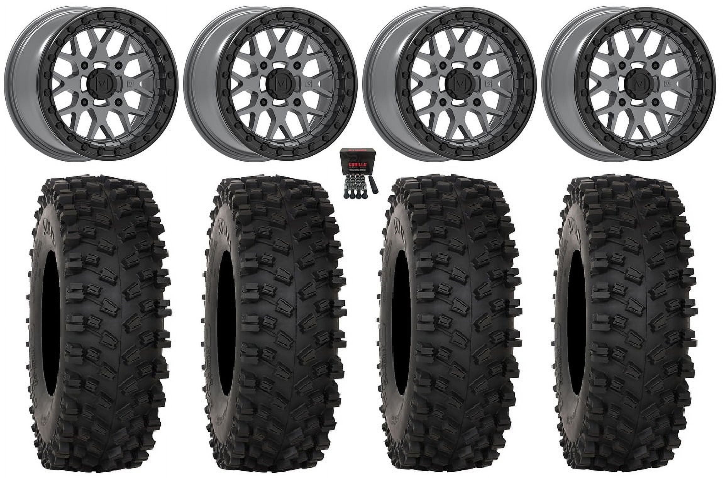 Valor V07 Beadlock 15" Wheels Graphite 35" ATX470 Tires Can-Am Maverick ...