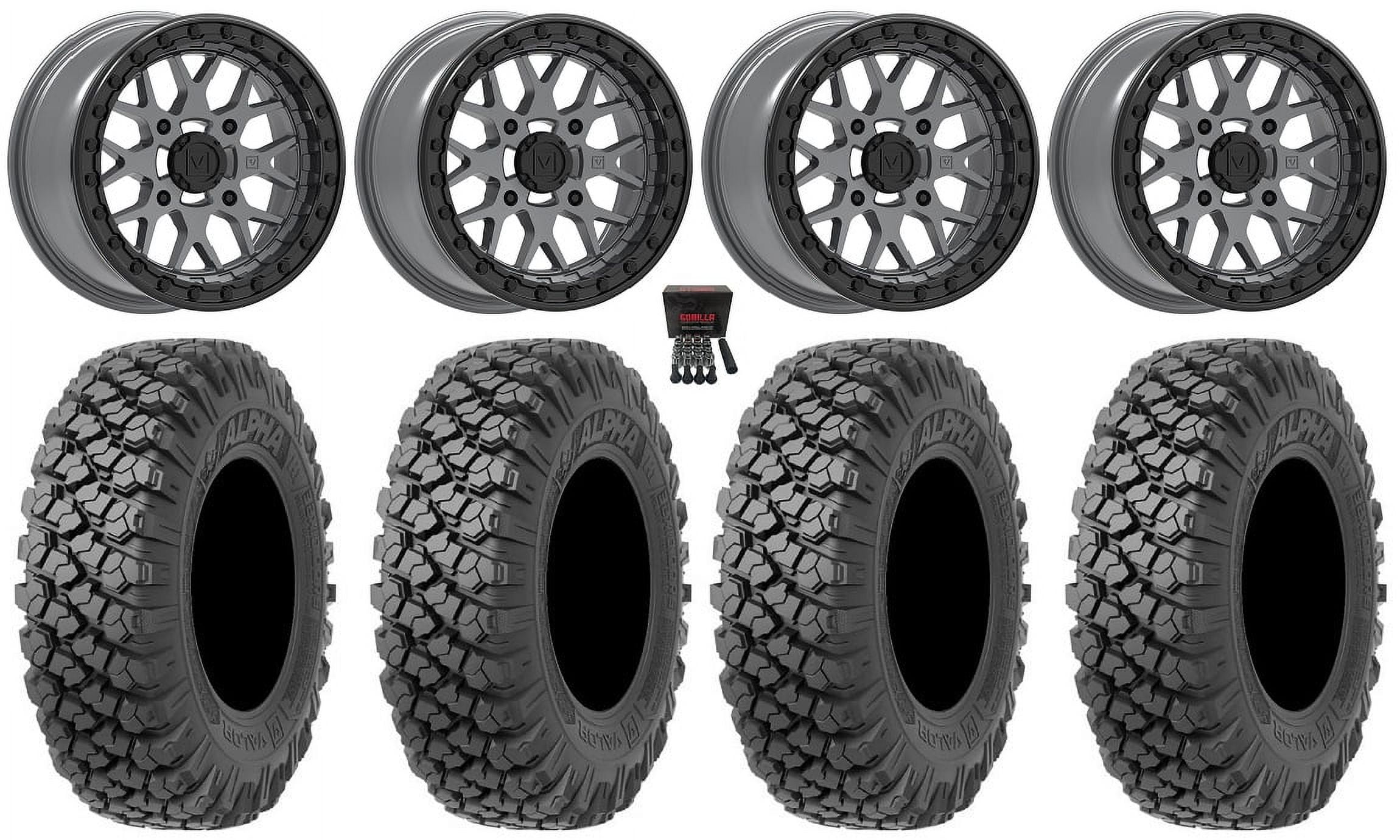 Valor V07 Beadlock 15" Wheels Graphite 35" Alpha Tires Can-Am Maverick ...