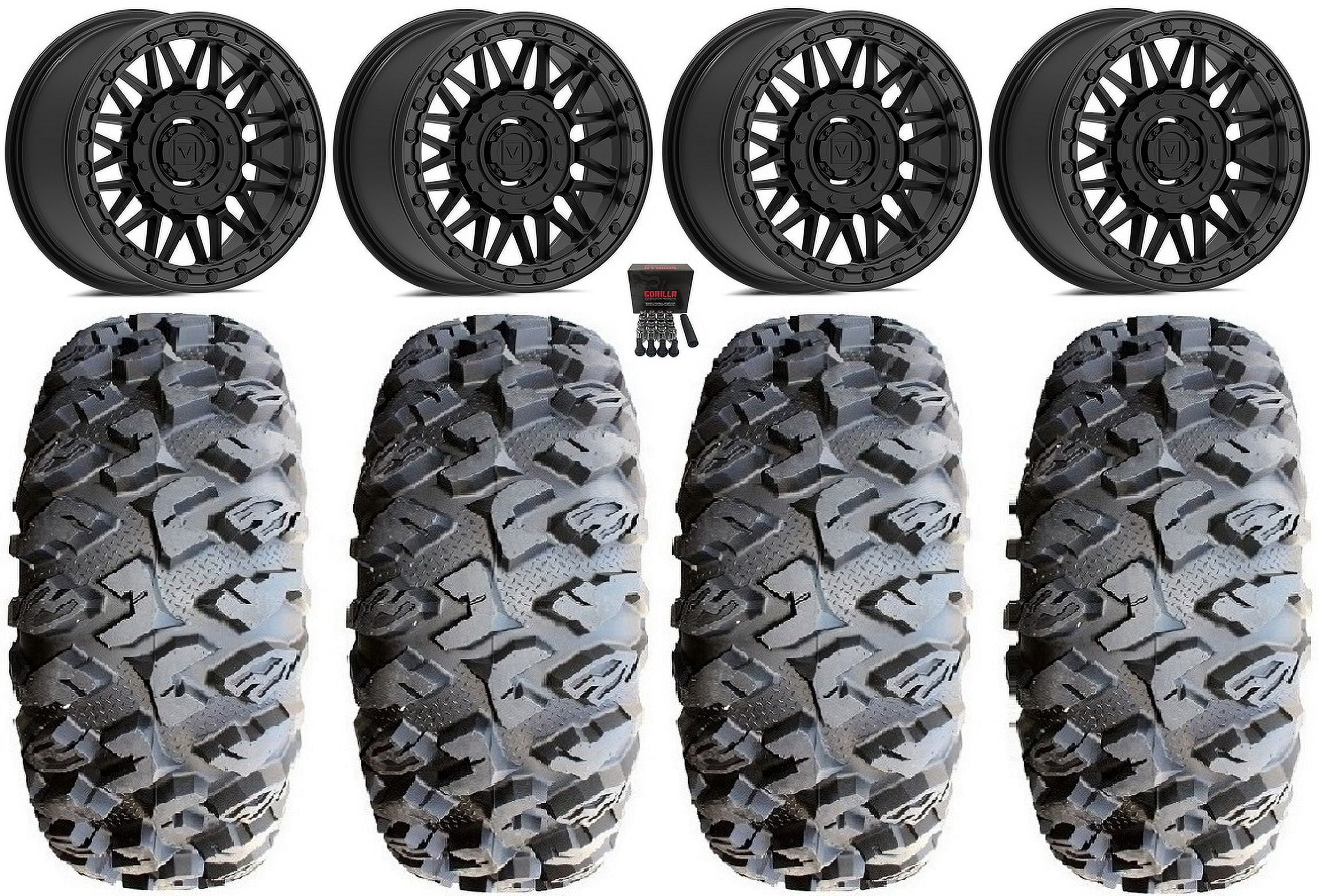 Valor V08 Beadlock 15" Wheels Black 28" MotoClaw Tires Can-Am Maverick ...