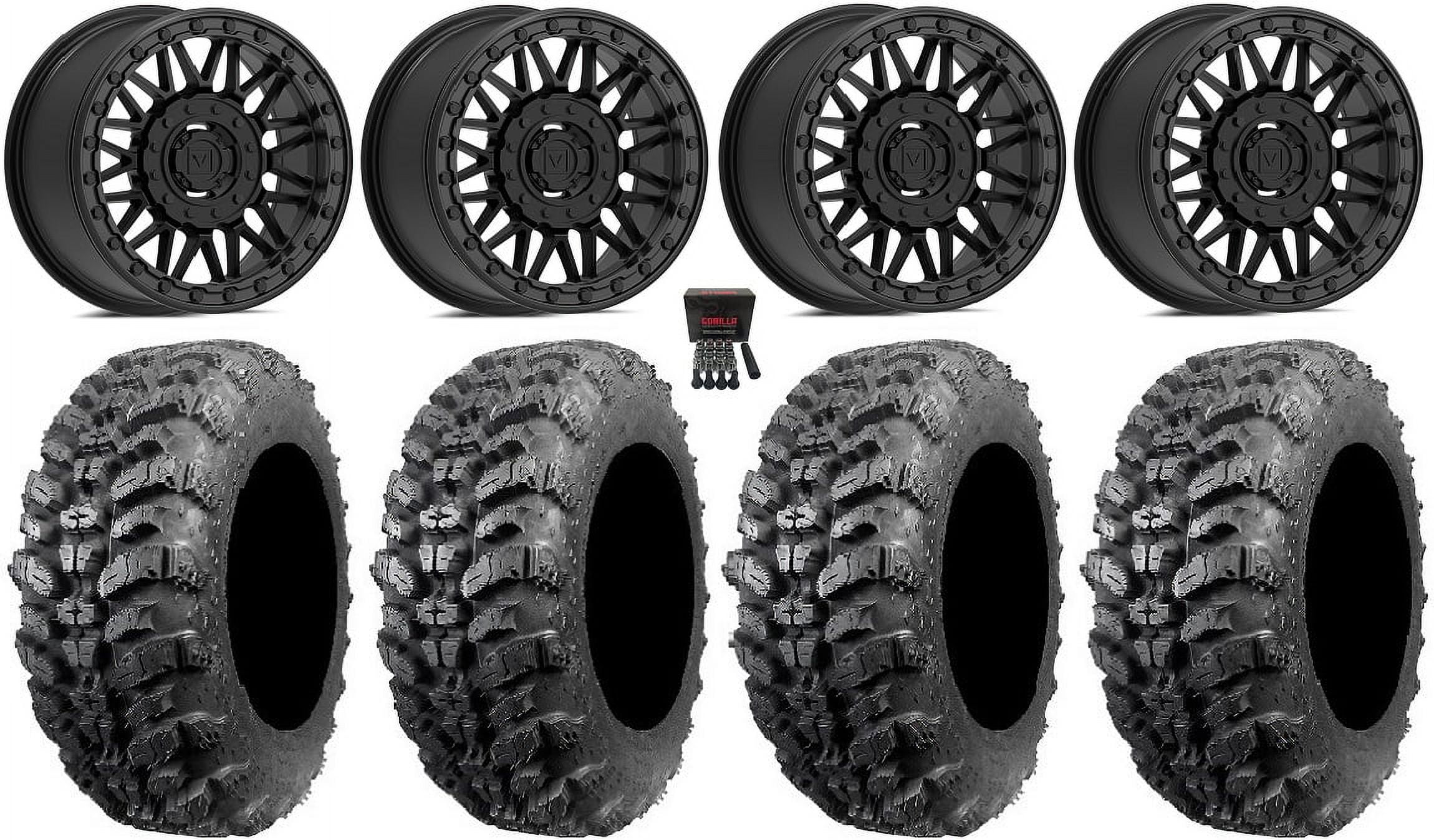Valor V08 Beadlock 15" Wheels Black 28" Sniper 920 Tires Sportsman 550 ...