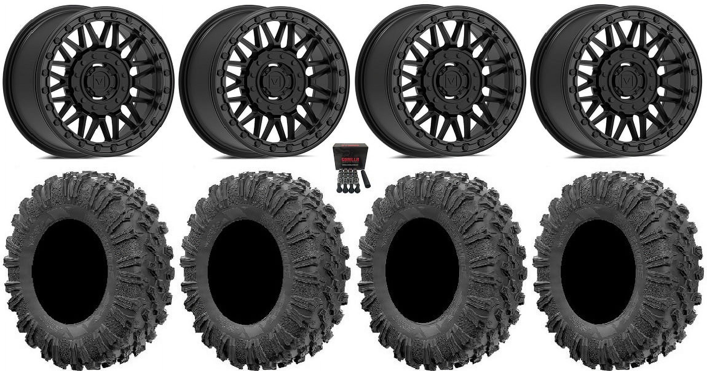 Valor V08 Beadlock 15" Wheels Black 32" MotoRavage Tires Kawasaki Mule ...