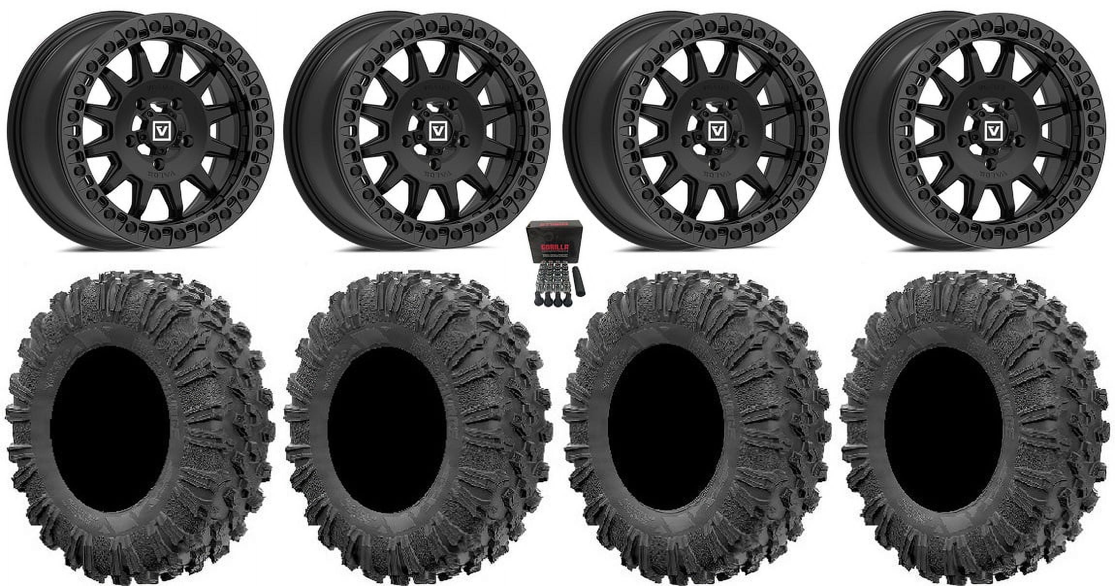 Valor V09 Beadlock 15" Wheels Black 32" MotoRavage Tires Polaris RZR ...