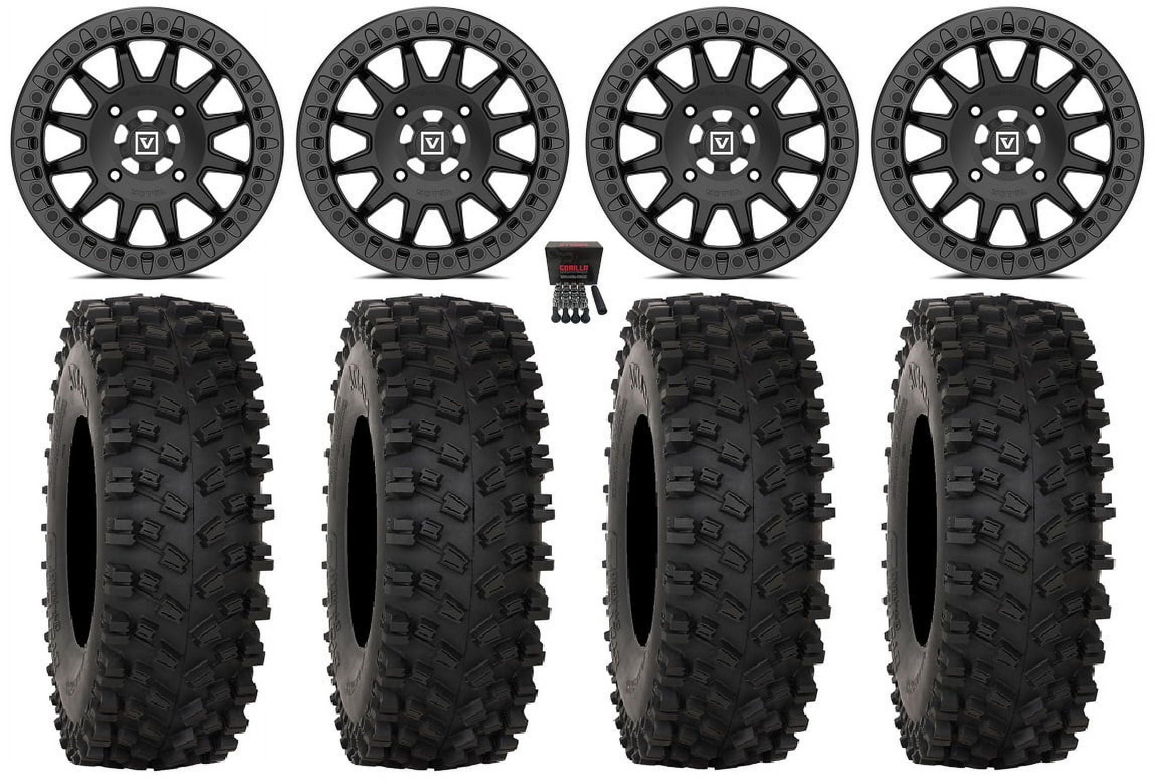 Valor V09 Beadlock 15" Wheels Black 33" ATX470 Tires Can-Am Maverick X3 ...