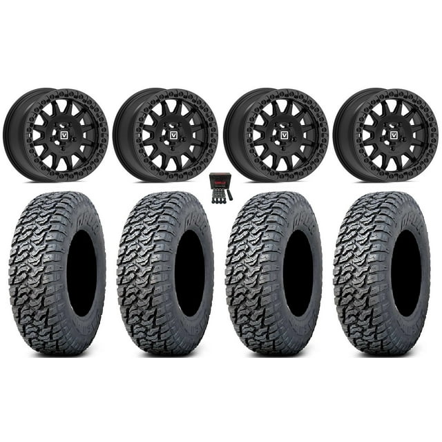Valor V09 Beadlock 15" Wheels Black 33" Daemon Tires Polaris RZR Turbo ...