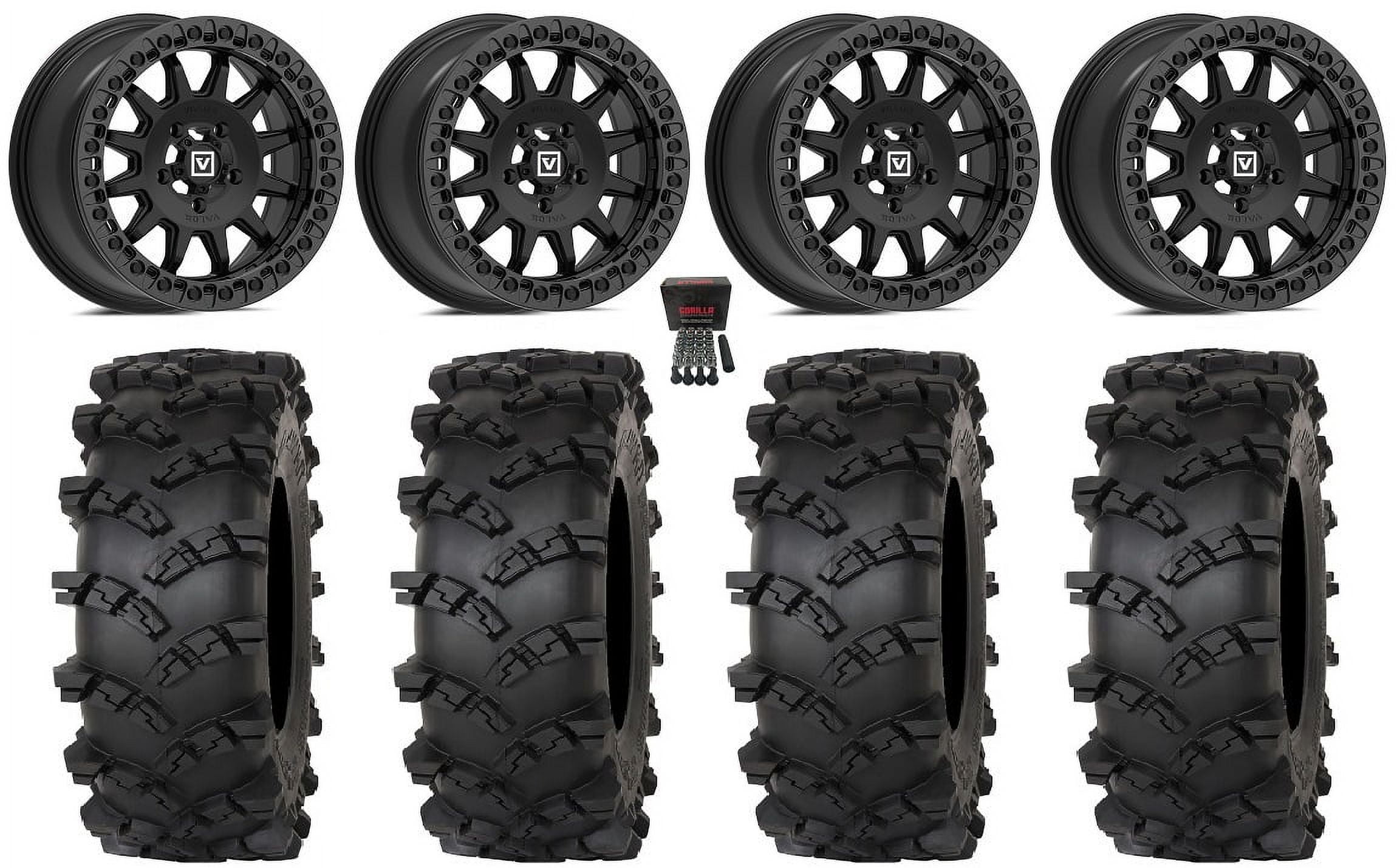 Valor V09 Beadlock 15" Wheels Black 35" Outlaw M/T Tires Polaris RZR ...