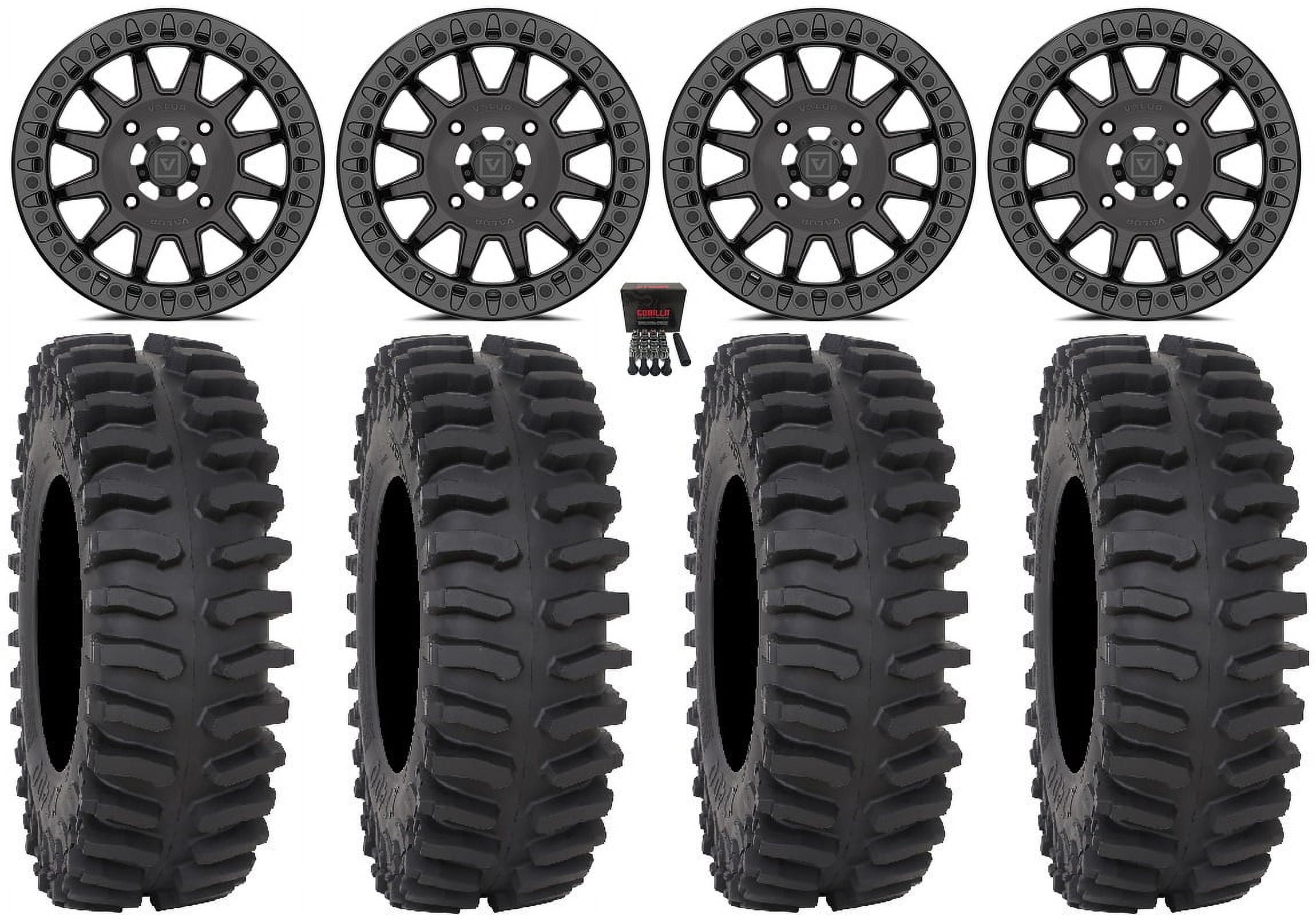 Valor V09 Beadlock 15" Wheels Charcoal 30" XT400 Tires Kawasaki Mule ...