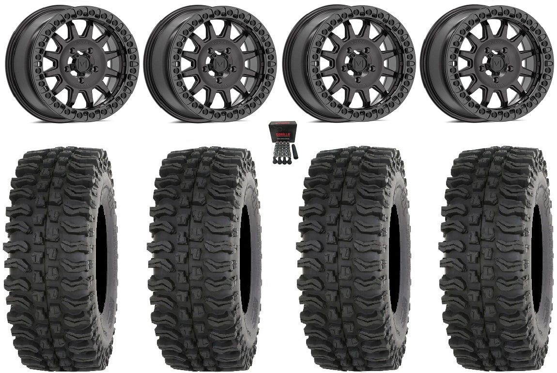 Valor V09 Beadlock 15" Wheels Charcoal 32" BDC Tires Polaris RZR Turbo R & Pro R Ranger 1500 ...