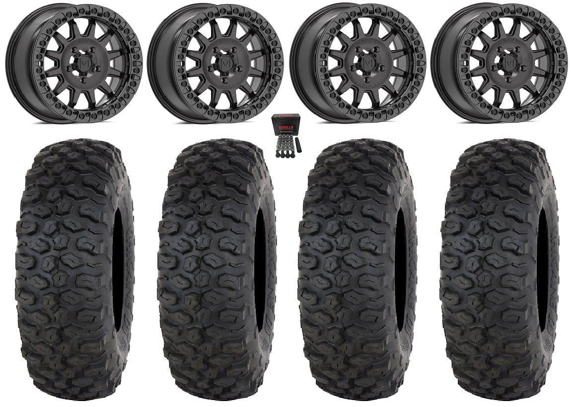 Valor V09 Beadlock 15" Wheels Charcoal 32" Chicane DS Tires Polaris RZR Turbo R & Pro R Ranger ...