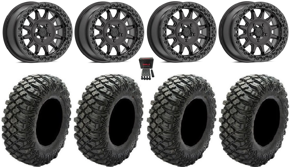 Valor V09 Beadlock 15" Wheels Charcoal 32" Crawler XG Tires Polaris RZR Turbo R & Pro R Ranger ...