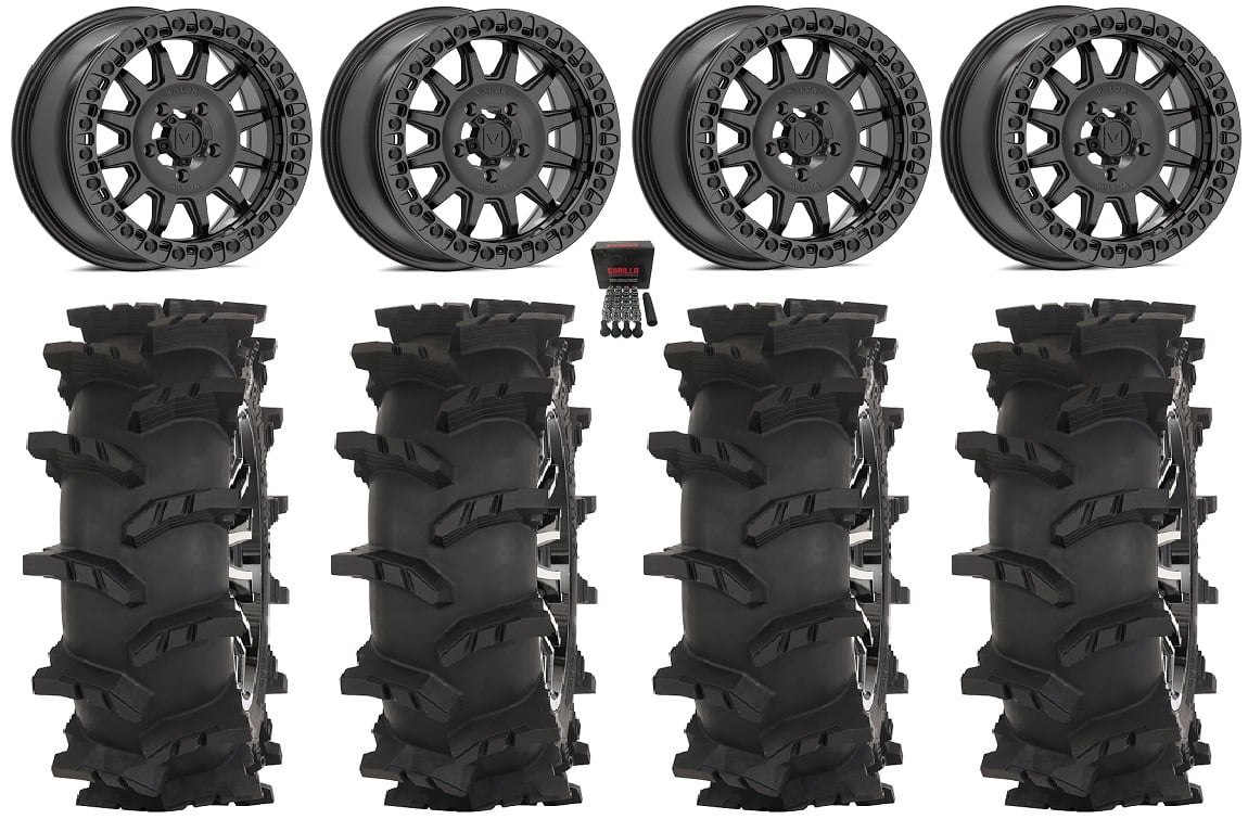Valor V09 Beadlock 15" Wheels Charcoal 32" Outlaw Max Tires Polaris RZR Turbo R & Pro R Ranger ...