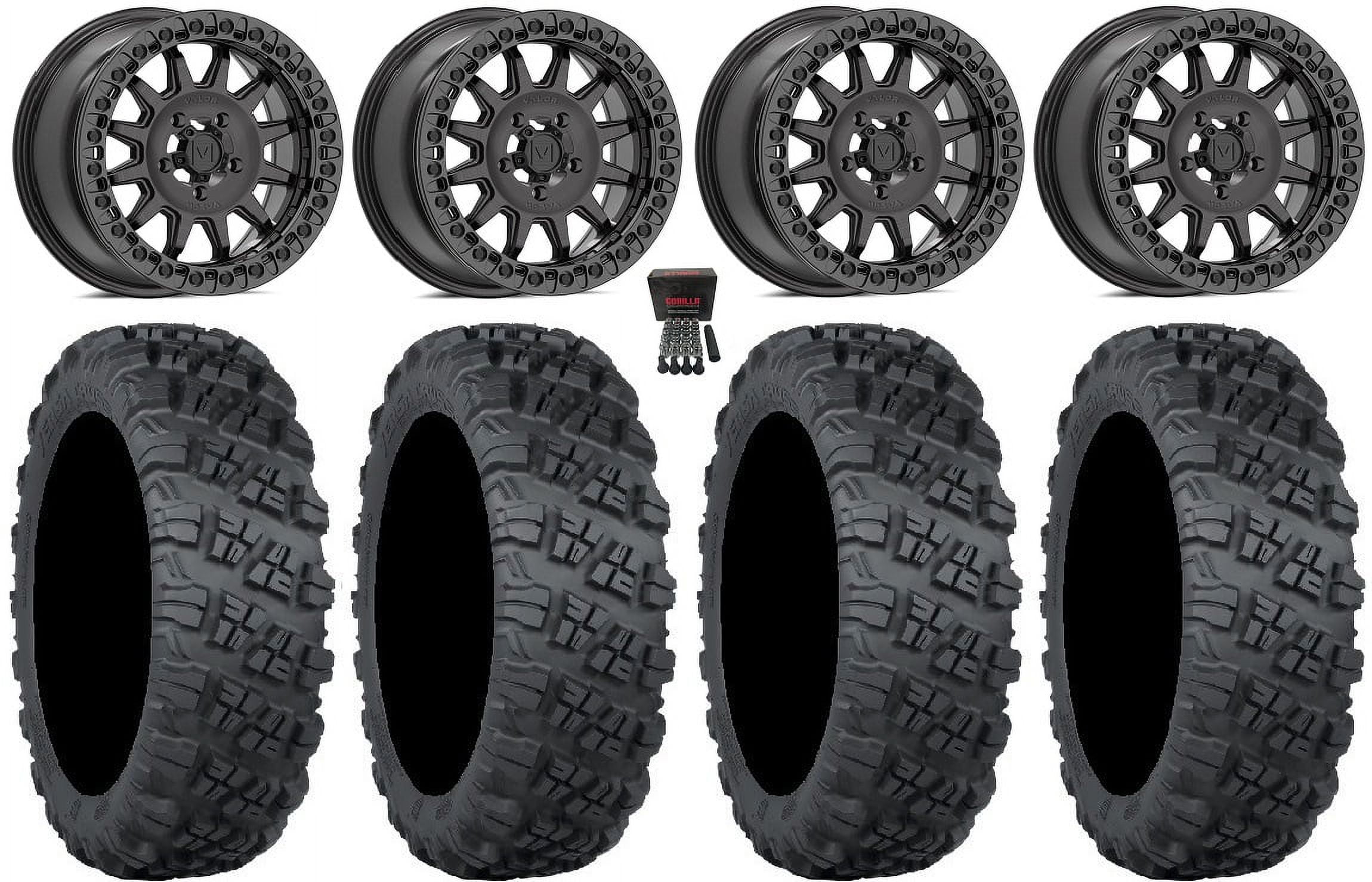 Valor V09 Beadlock 15" Wheels Charcoal 32" Versa Cross V3 Tires Polaris RZR Turbo R & Pro R ...