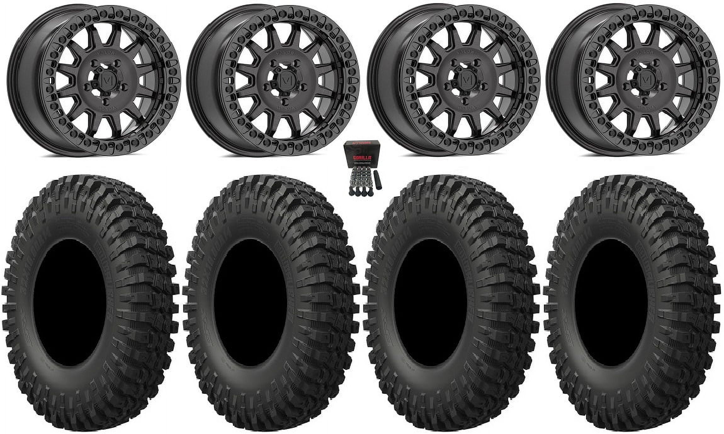 Valor V09 Beadlock 15" Wheels Charcoal 33" MotoCrusher Tires Polaris RZR Turbo R & Pro R Ranger ...