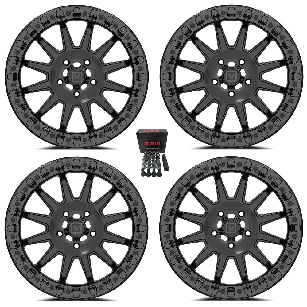 Valor V09 Beadlock 17" Wheels Brushed Charcoal Polaris RZR Turbo R & Pro R Ranger 1500 Xpedition ...