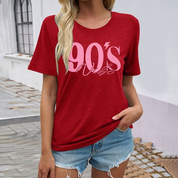 Valora Graphic Tees for Women T 90 Tops Red XL - Walmart.com