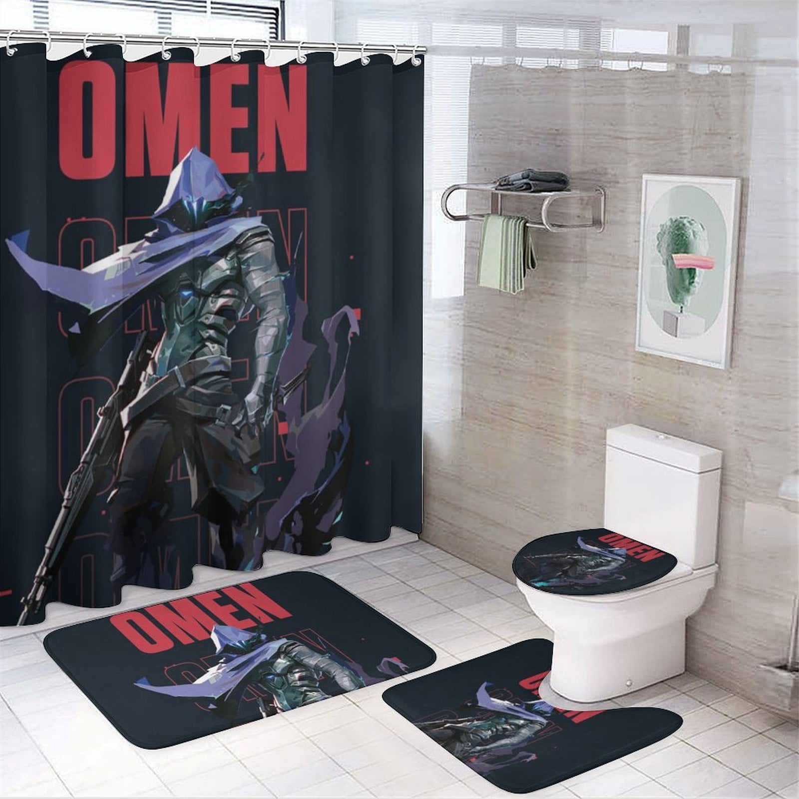Valorant Omen Shower Curtain Set 4 Piece, Set Bathroom Sets with Rugs ...