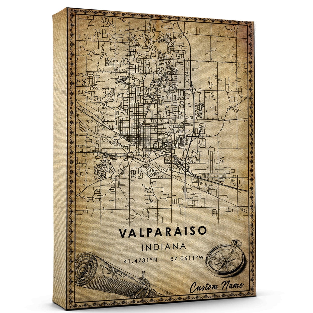 Valparaiso Map Poster, Indiana Map Art Poster, Canvas, Valparaiso Map ...