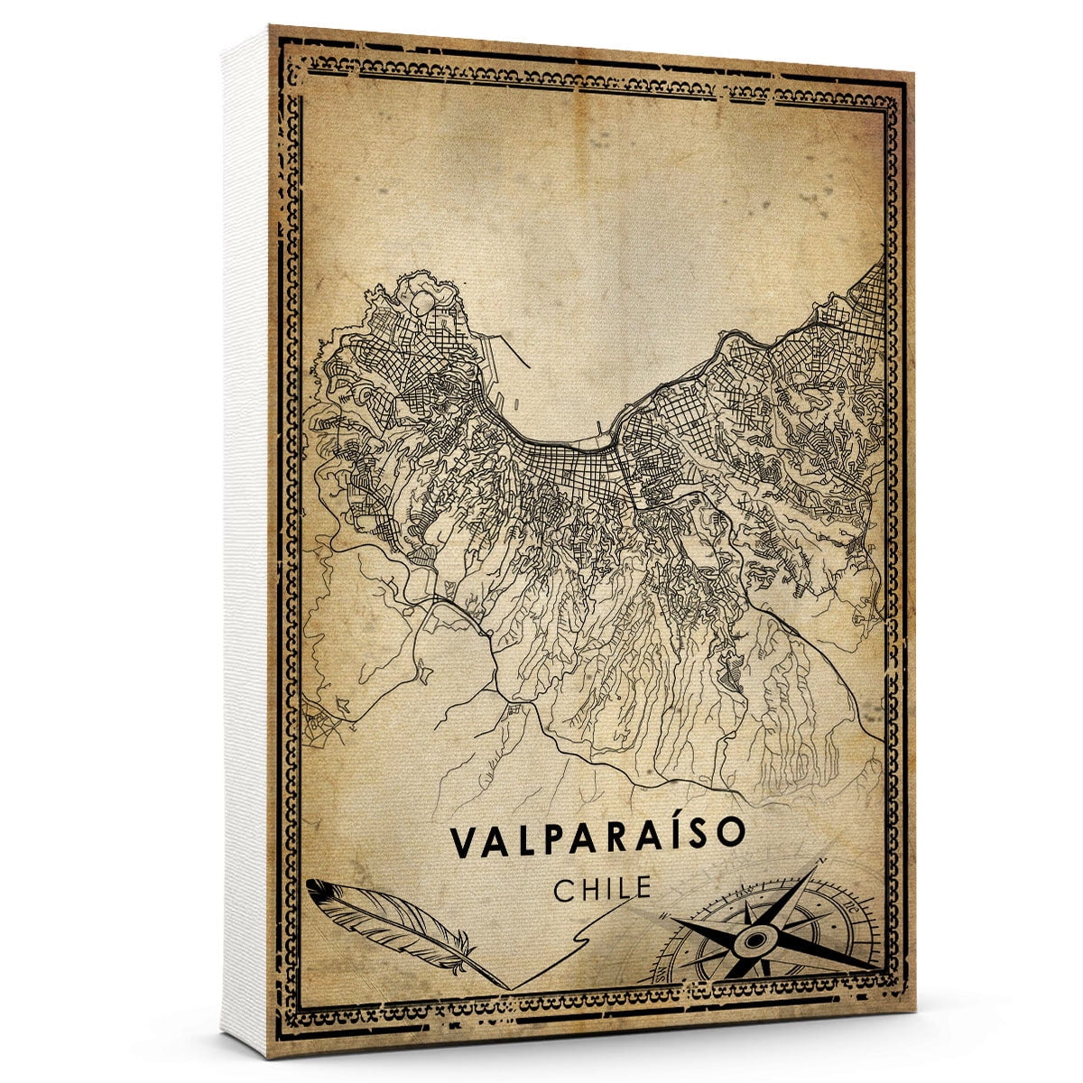 Valparaiso Vintage Map Prints Canvas, Chile Map Art Canvas, Canvas ...