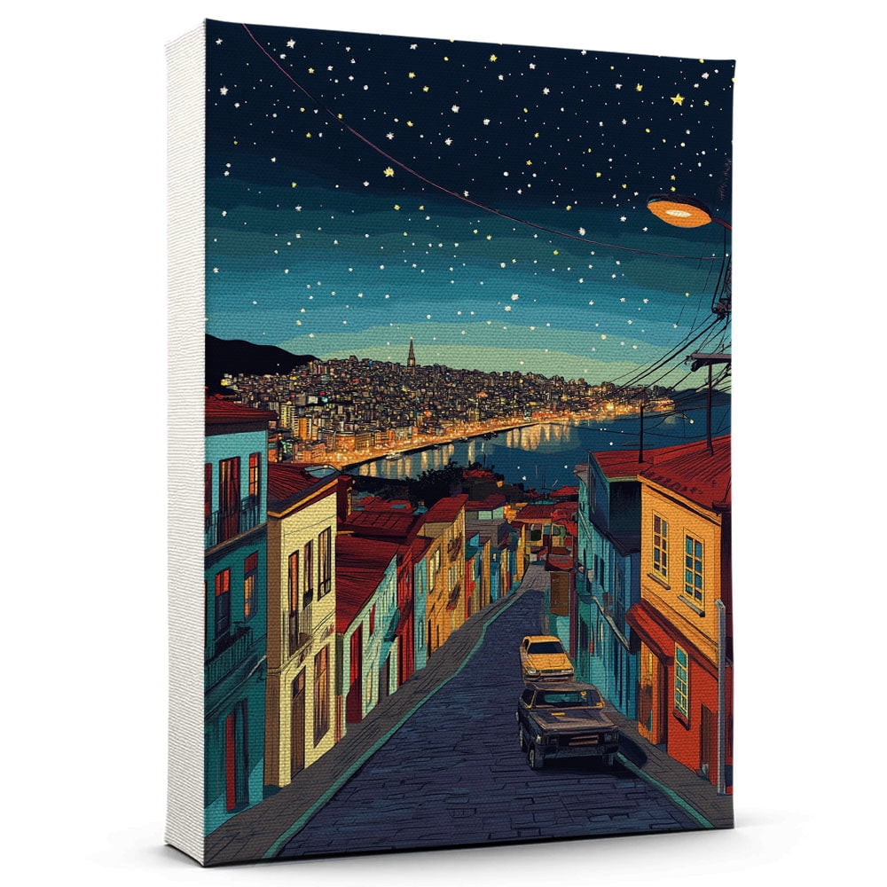Valparaisos Travel Canvas Art Print, Chile Wall Canvas Starry Night ...