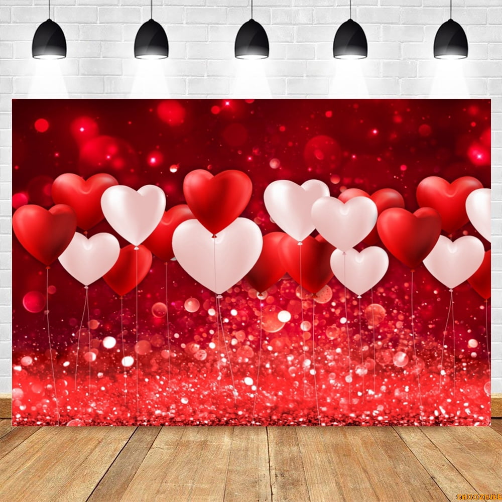 Valtine's Day Backdrop February 14 Rose Love Heart Balloons Flowers ...
