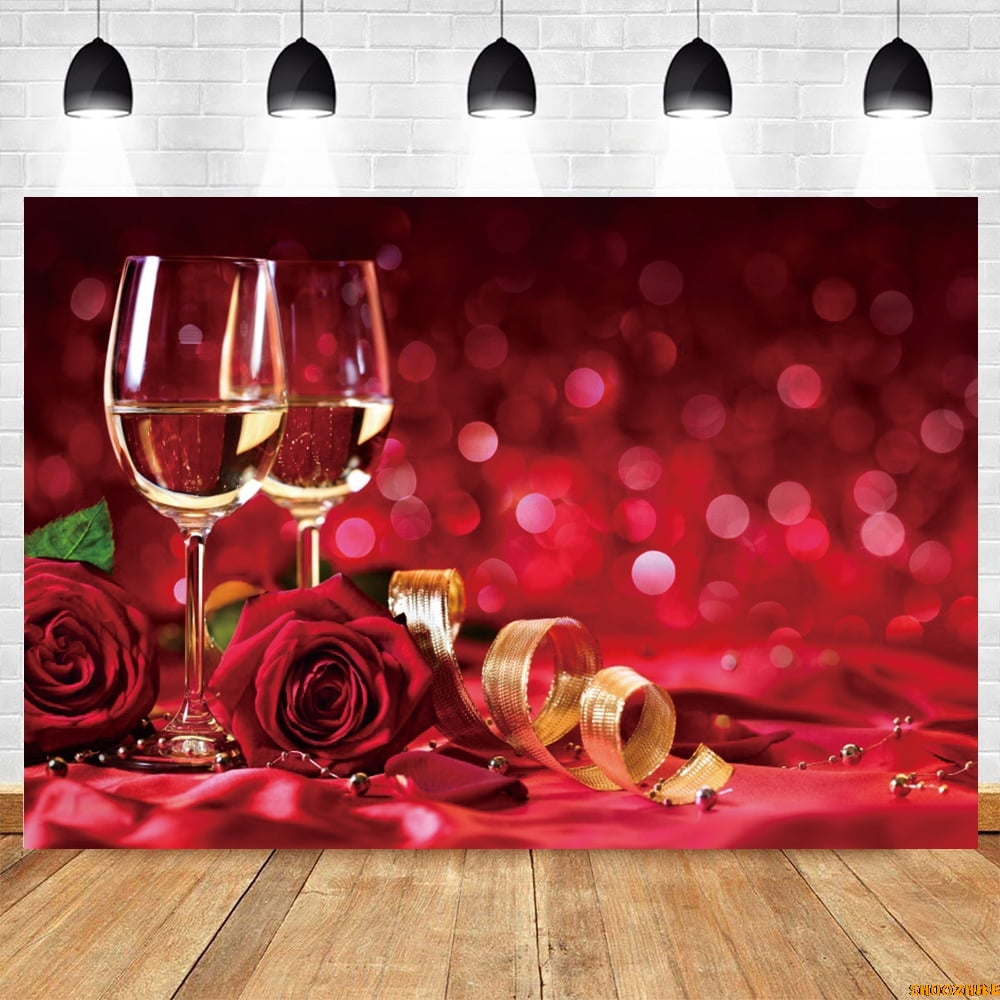 Valtine's Day Backdrop February 14 Rose Love Heart Balloons Flowers ...