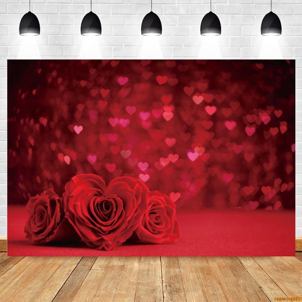 Valtine's Day Backdrop February 14 Rose Love Heart Balloons Flowers ...