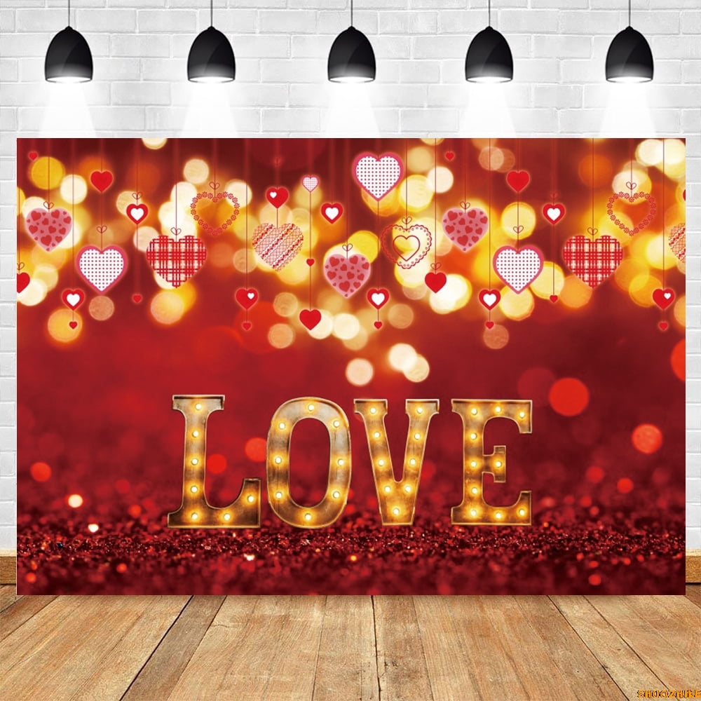 Valtine's Day Backdrop February 14 Rose Love Heart Balloons Flowers ...