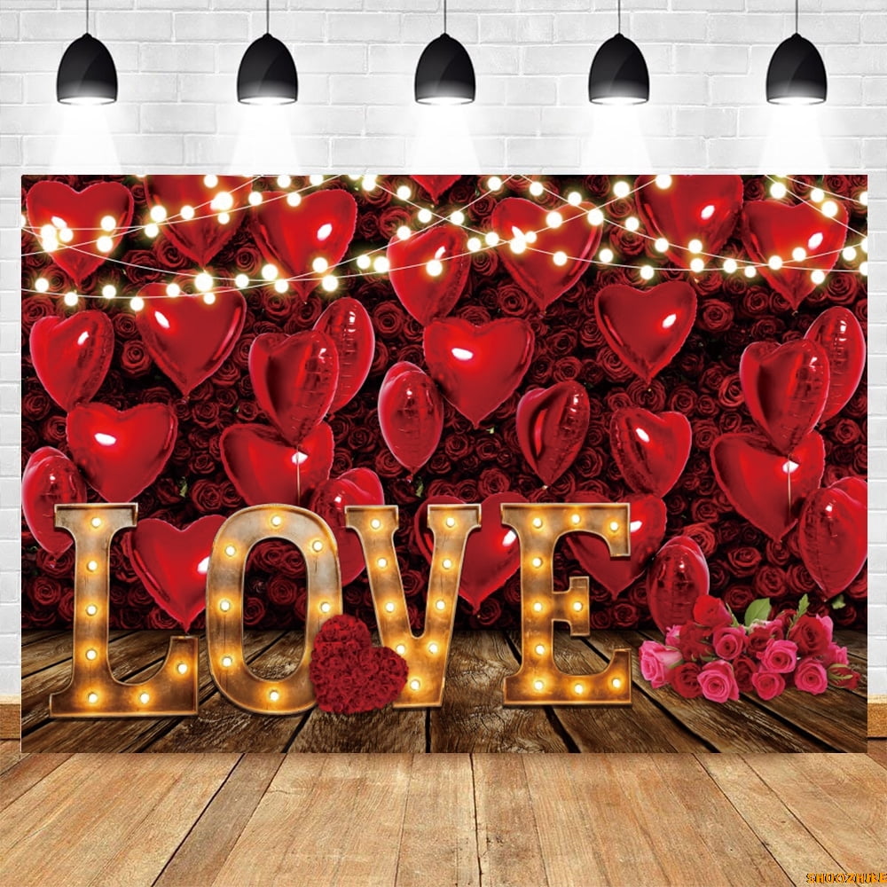 Valtine's Day Backdrop Glitter Rustic Wood Red Love Heart Bridal Shower ...