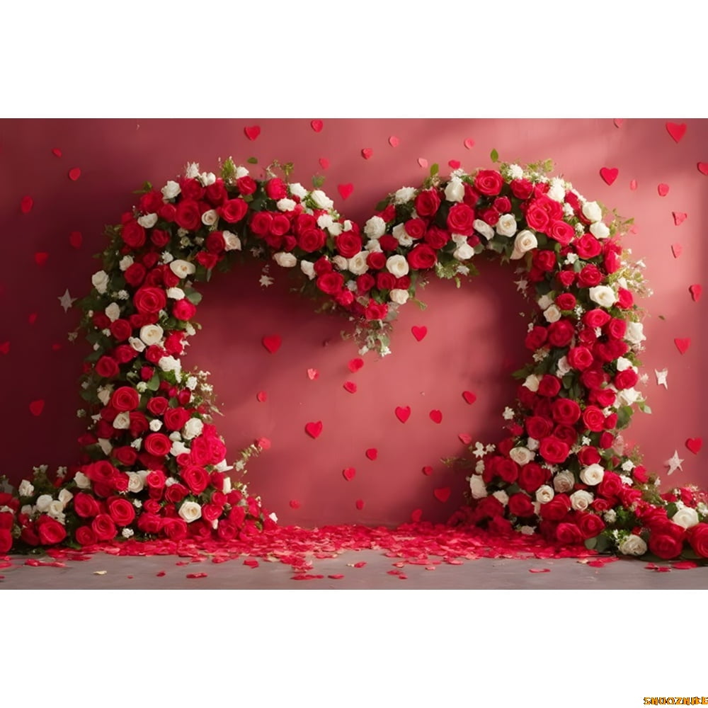 Valtine's Day Backdrop Red Rose Love Heart Arch Flowers Bridal Shower ...