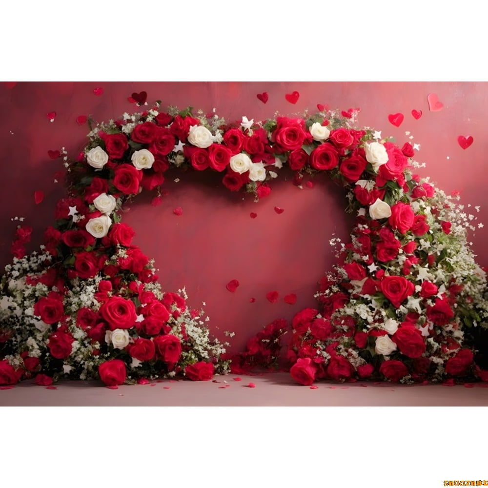 Valtine's Day Backdrop Red Rose Love Heart Arch Flowers Bridal Shower ...
