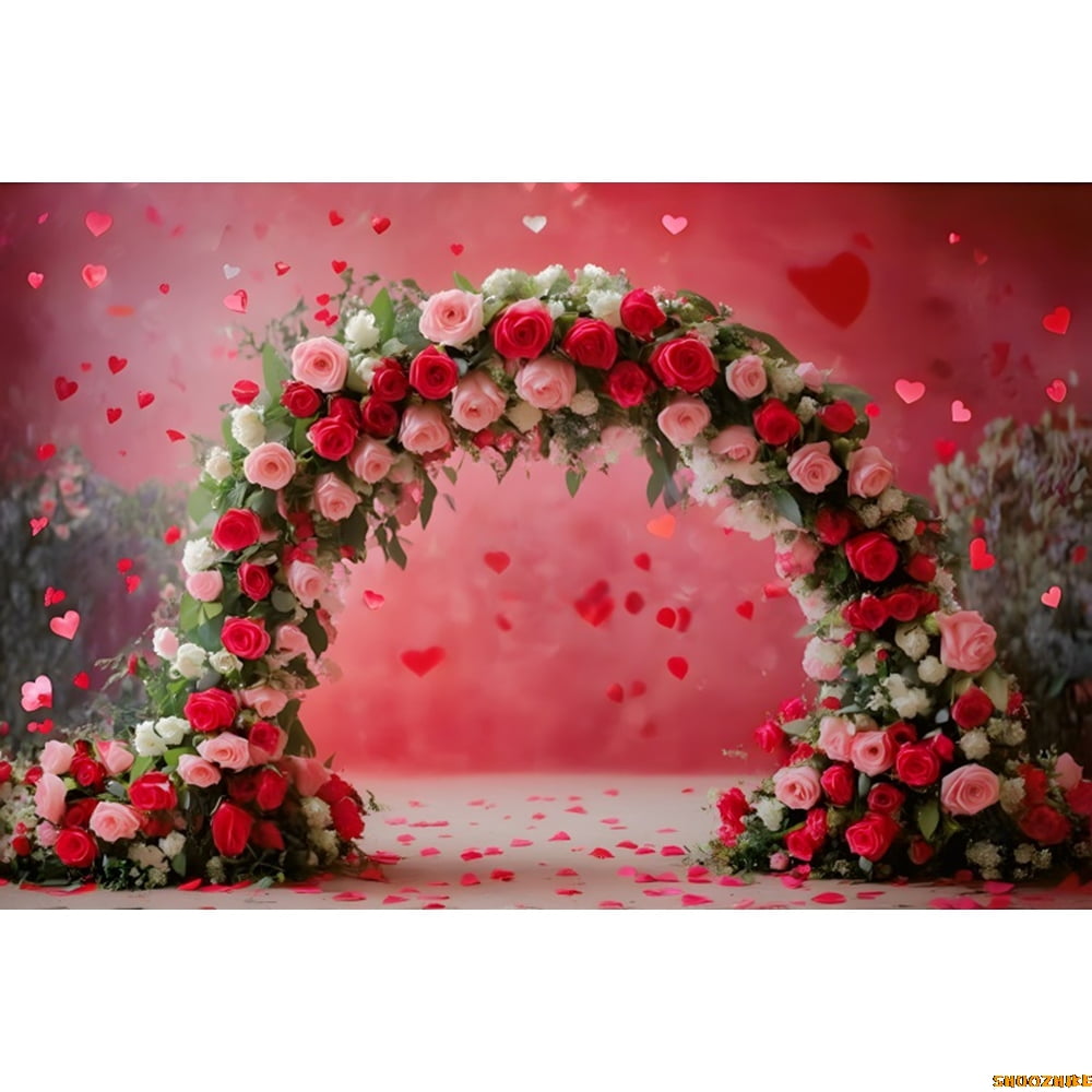 Valtine's Day Backdrop Red Rose Love Heart Arch Flowers Bridal Shower ...