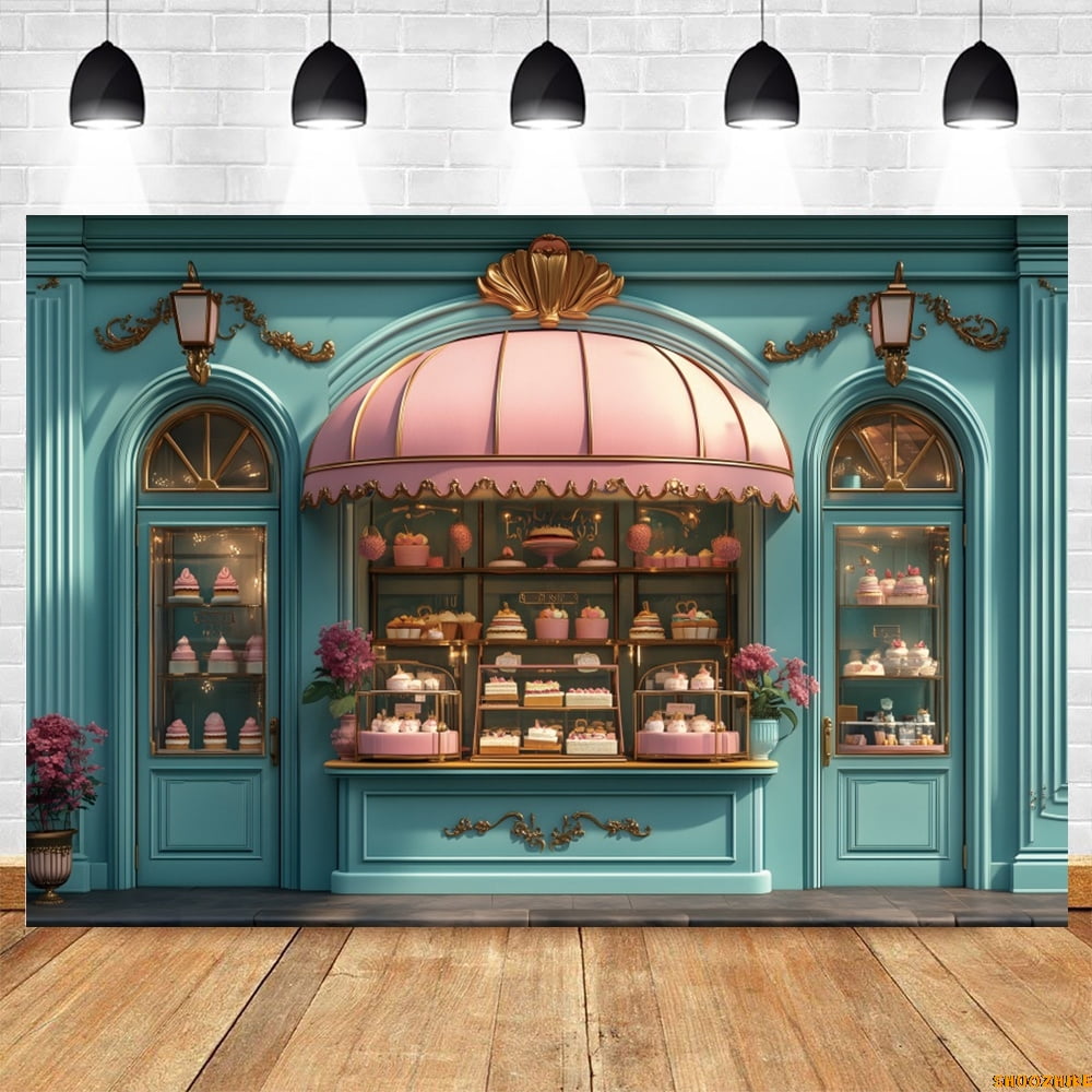 Valtine's Day Cake Candy Shop Backdrop Pink Shop Window Kids Birthday ...