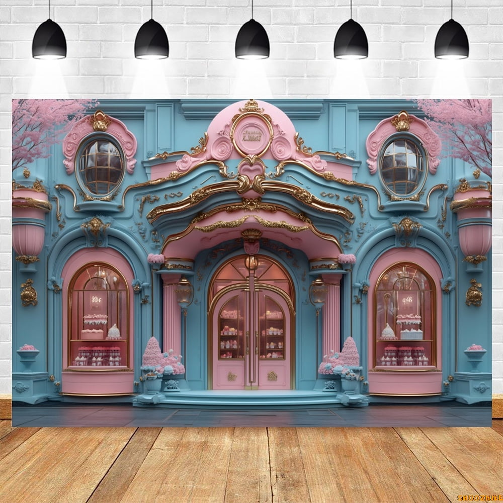 Valtine's Day Cake Candy Shop Backdrop Pink Shop Window Kids Birthday ...