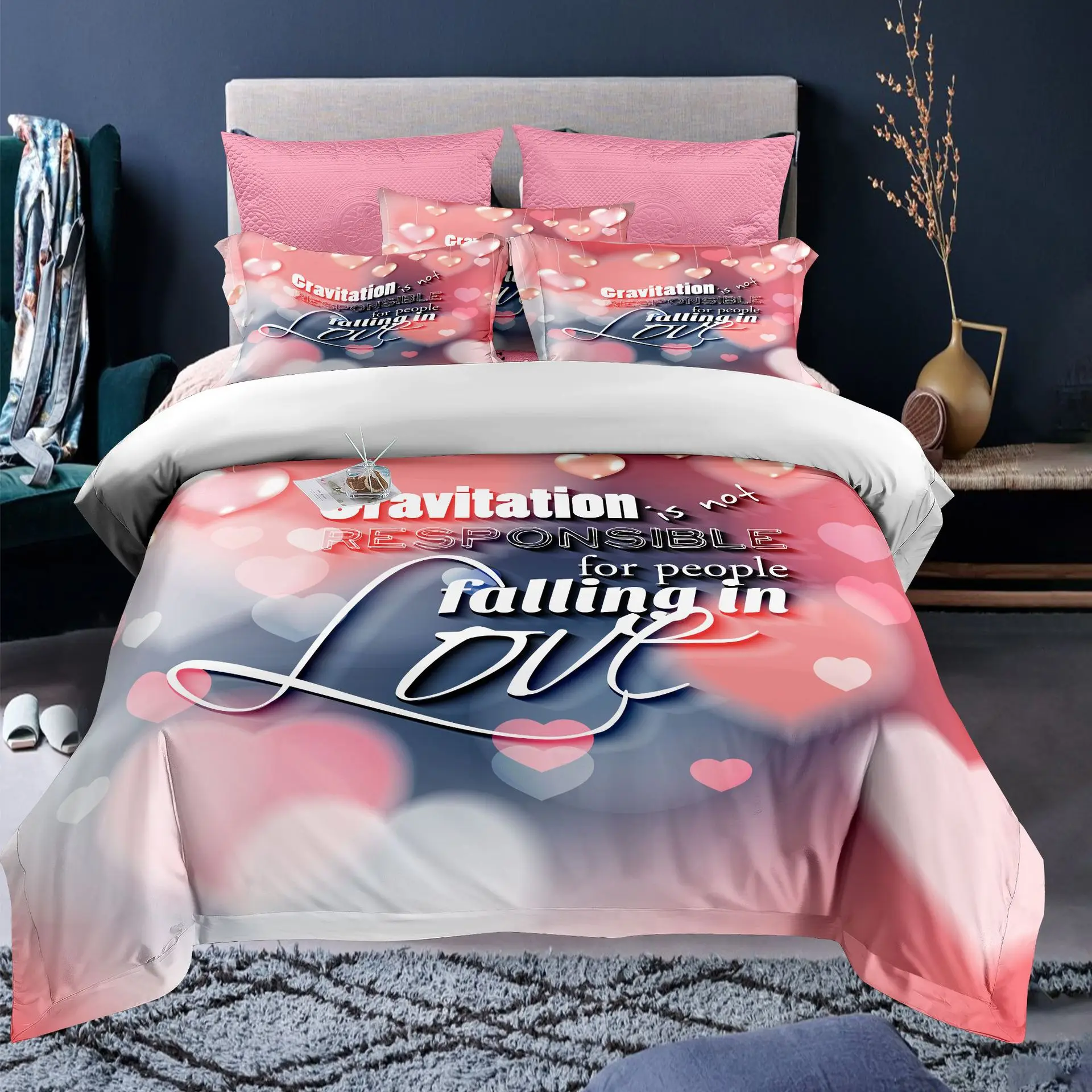 Valtine's Day Duvet Cover Set Red Rose I Love You Pattern King Size ...