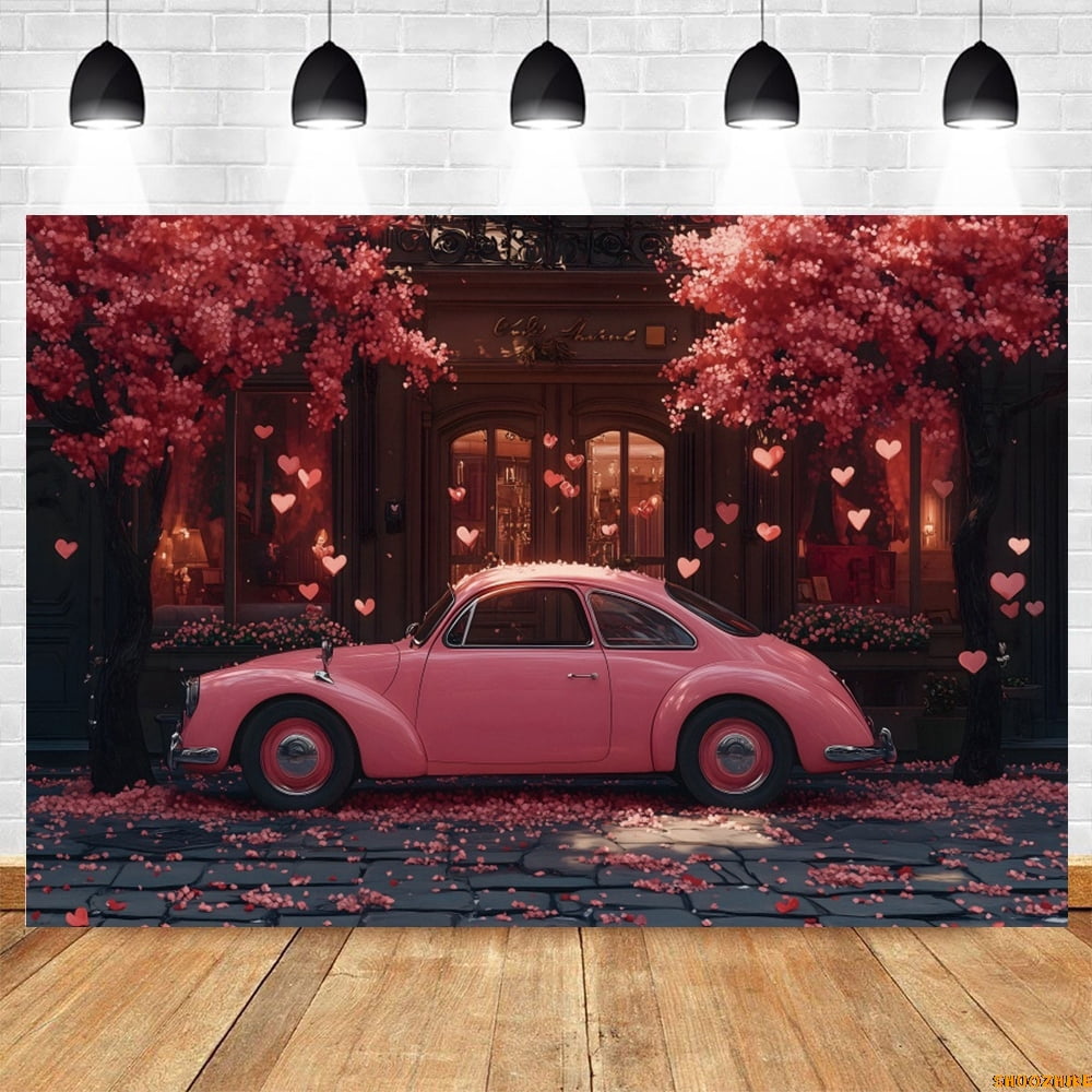 Valtine's Day Photography Backdrop Pink Flowers Store Car Birthday ...