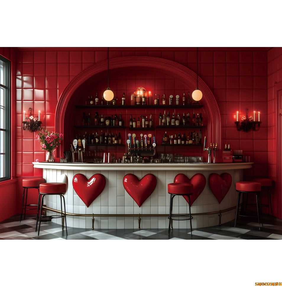 Valtine's Day Photography Backdrop Red Sweetheart Soda Shop Counter ...