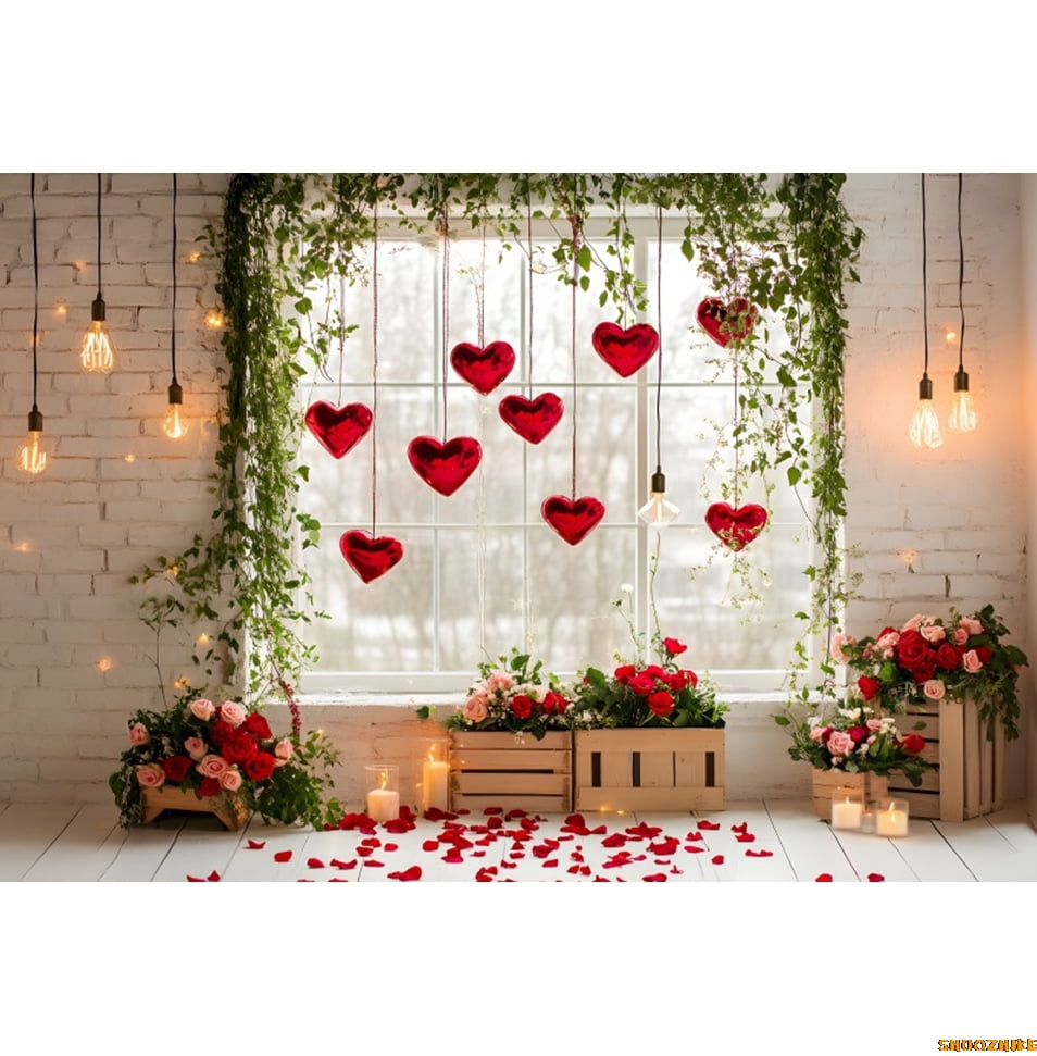 Valtine's Day Photography Backdrop Wood Love Rose Flowers Wedding ...