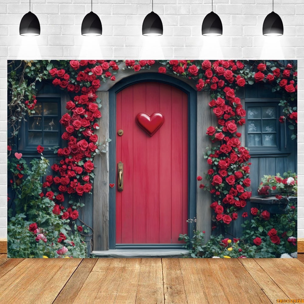 Valtine's Day Wood Door Backdrop Love Heart Flowers St Wall Gard ...