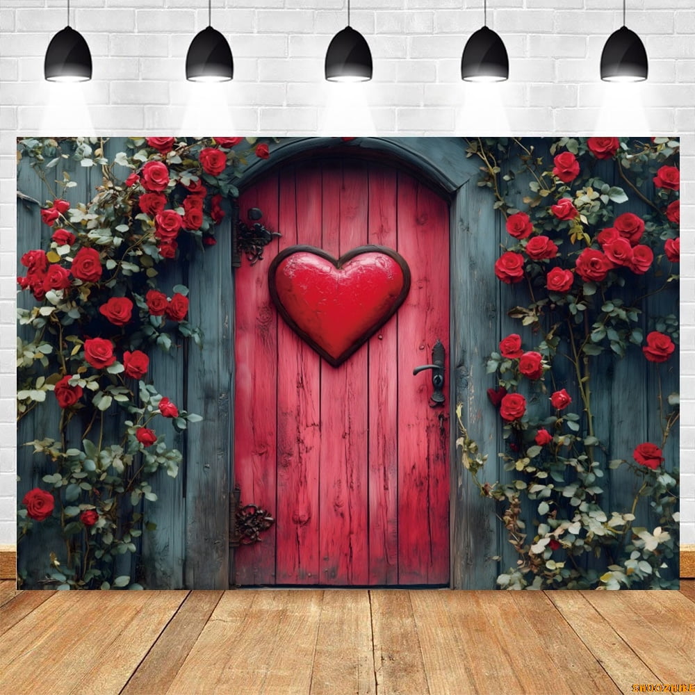 Valtine's Day Wood Door Backdrop Love Heart Flowers St Wall Gard ...