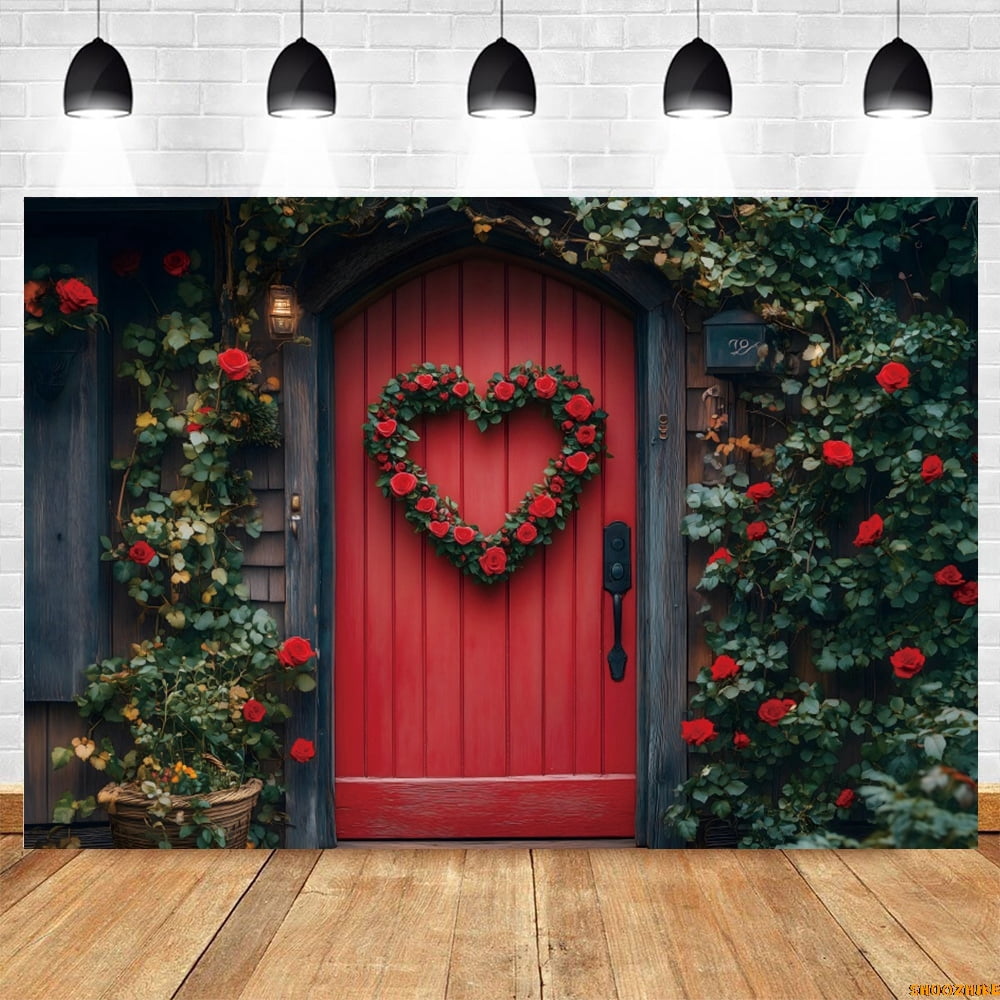 Valtine's Day Wood Door Backdrop Love Heart Flowers St Wall Gard ...