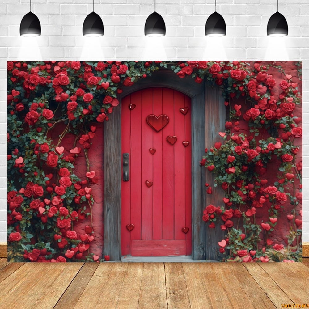 Valtine's Day Wood Door Backdrop Love Heart Flowers St Wall Gard ...