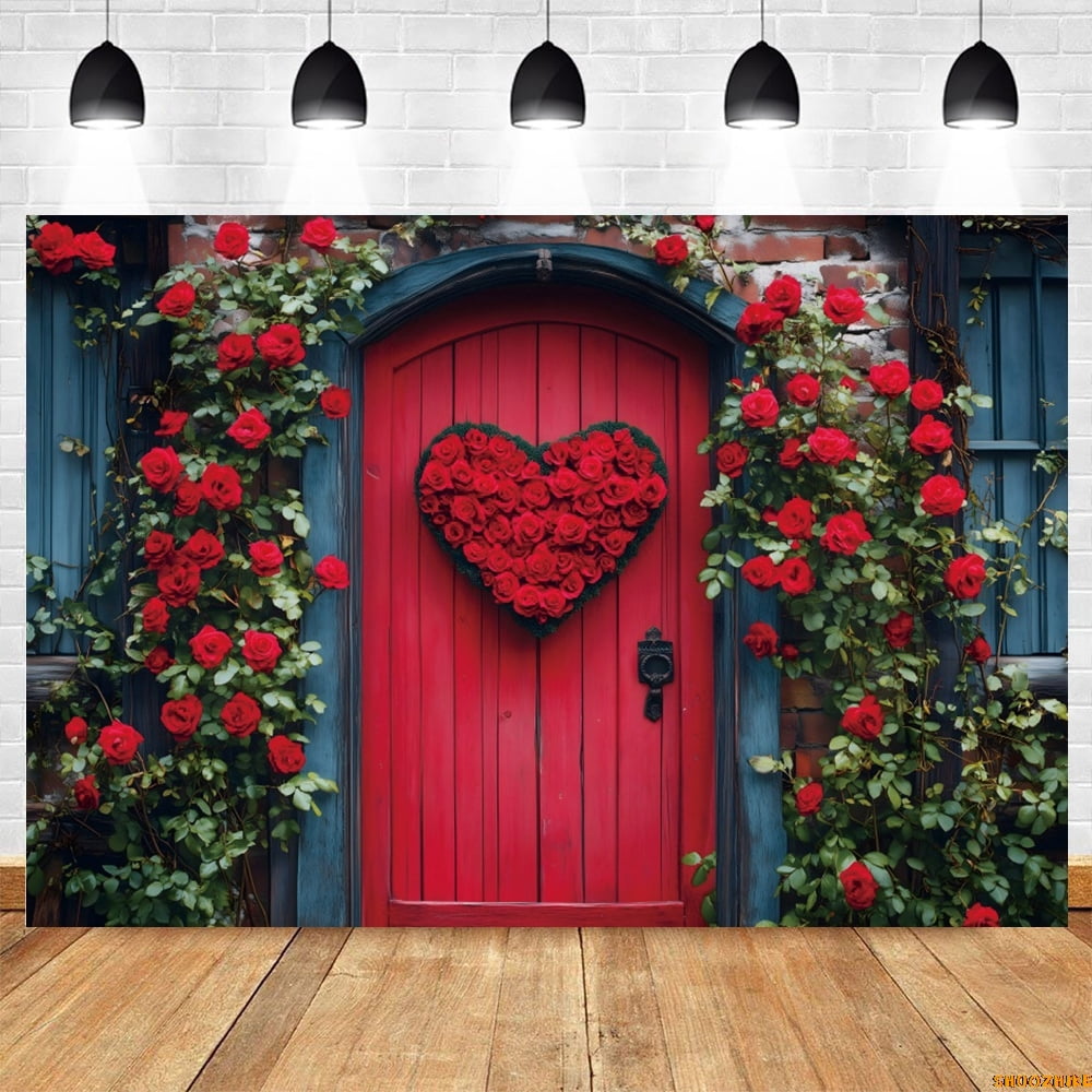 Valtine's Day Wood Door Backdrop Love Heart Flowers St Wall Gard ...
