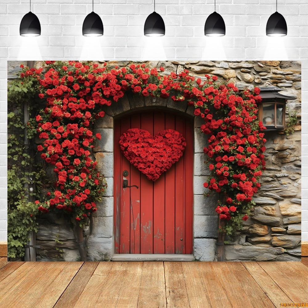 Valtine's Day Wood Door Backdrop Love Heart Flowers St Wall Gard ...