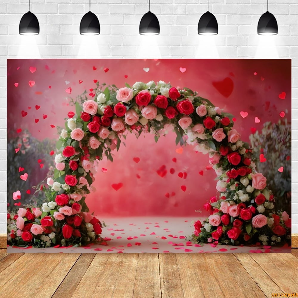 Valtines Day Rose Flower Arch Love Heart Backdrop tic February 14 Party ...