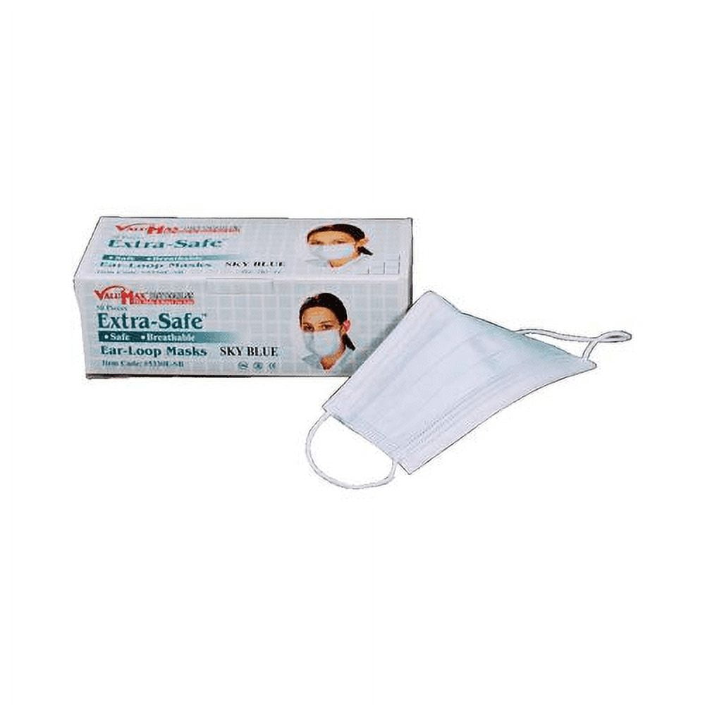 ValuMax 5330E-SB Extra-Safe Ear-Loop Face Masks Sky Blue 50/Box 99% PFE ...
