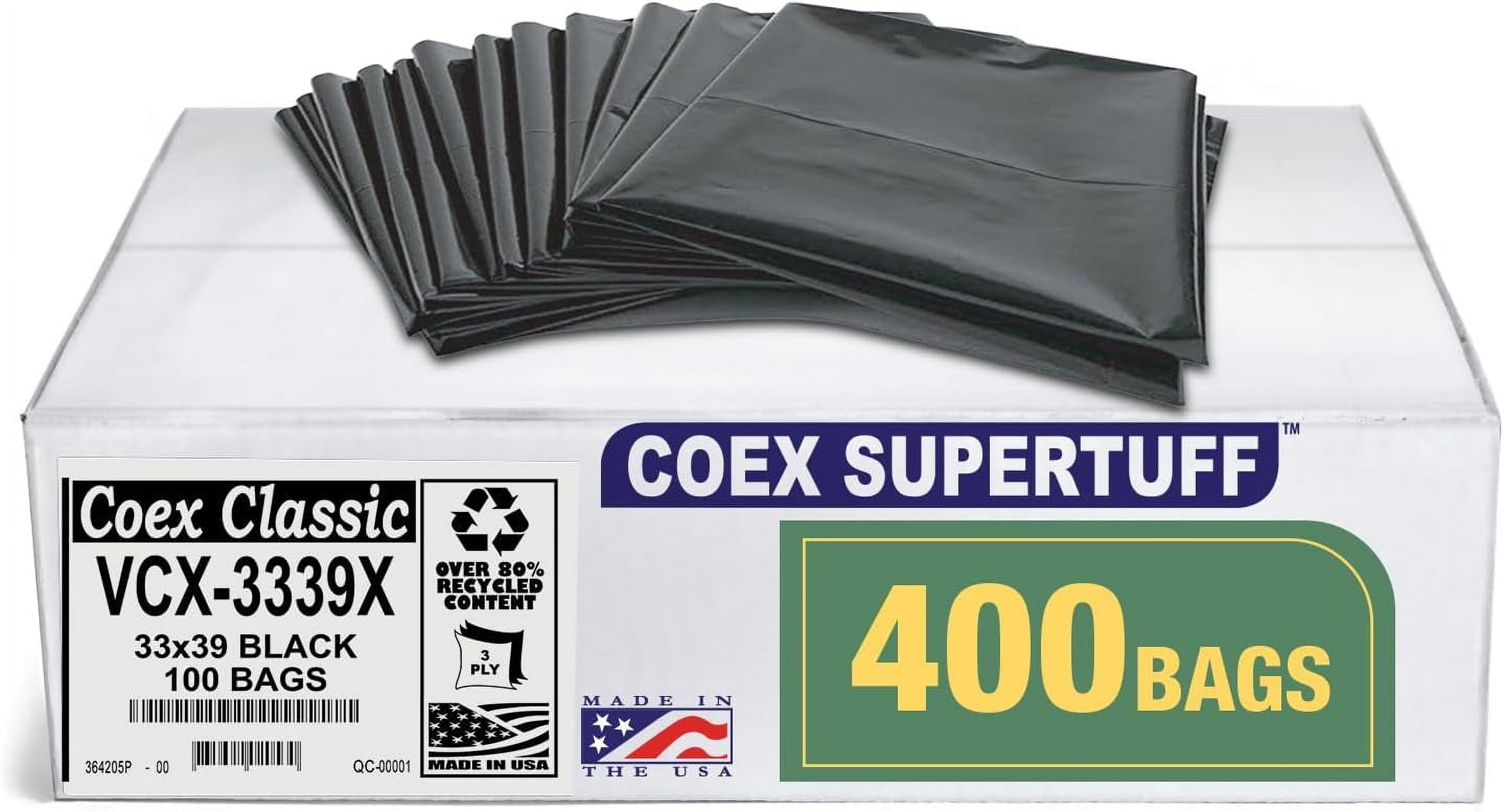 Value COEX 3 Ply Garbage Bags, 33 Gallon, 1.5 Mil (eq), 33"x39", Black ...
