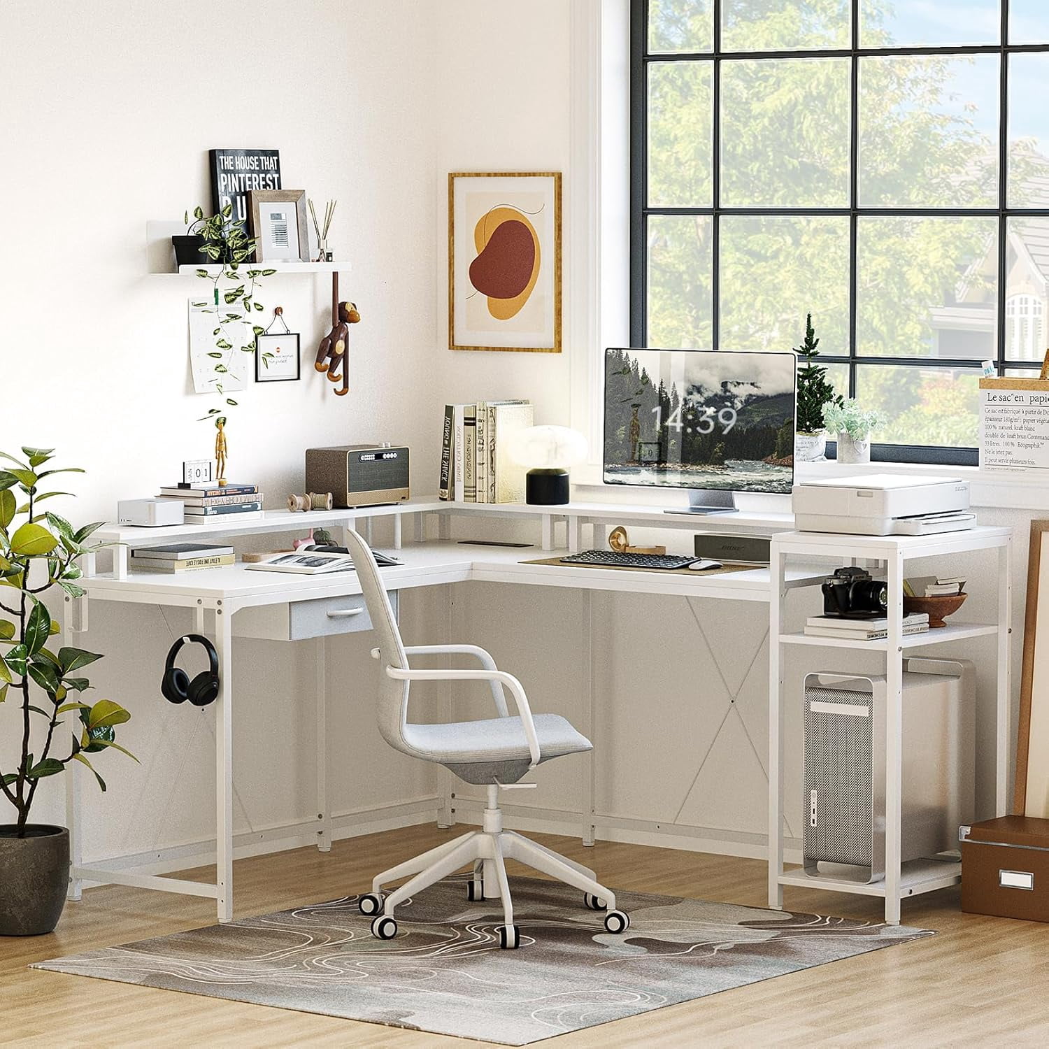 More Value for Less White 55-Inch L-Shaped Desk with Drawer & LED ...